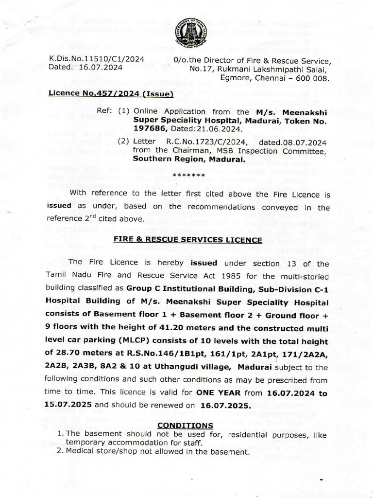 MSSH Fire Licence - 202425 | PDF