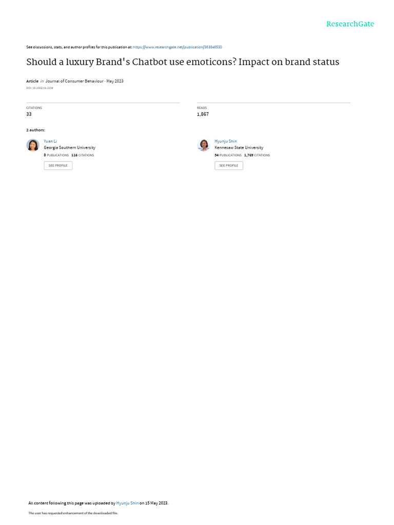 Li and Shin 2023 Journal of Consumer Behaviour | PDF | Brand | Customer ...