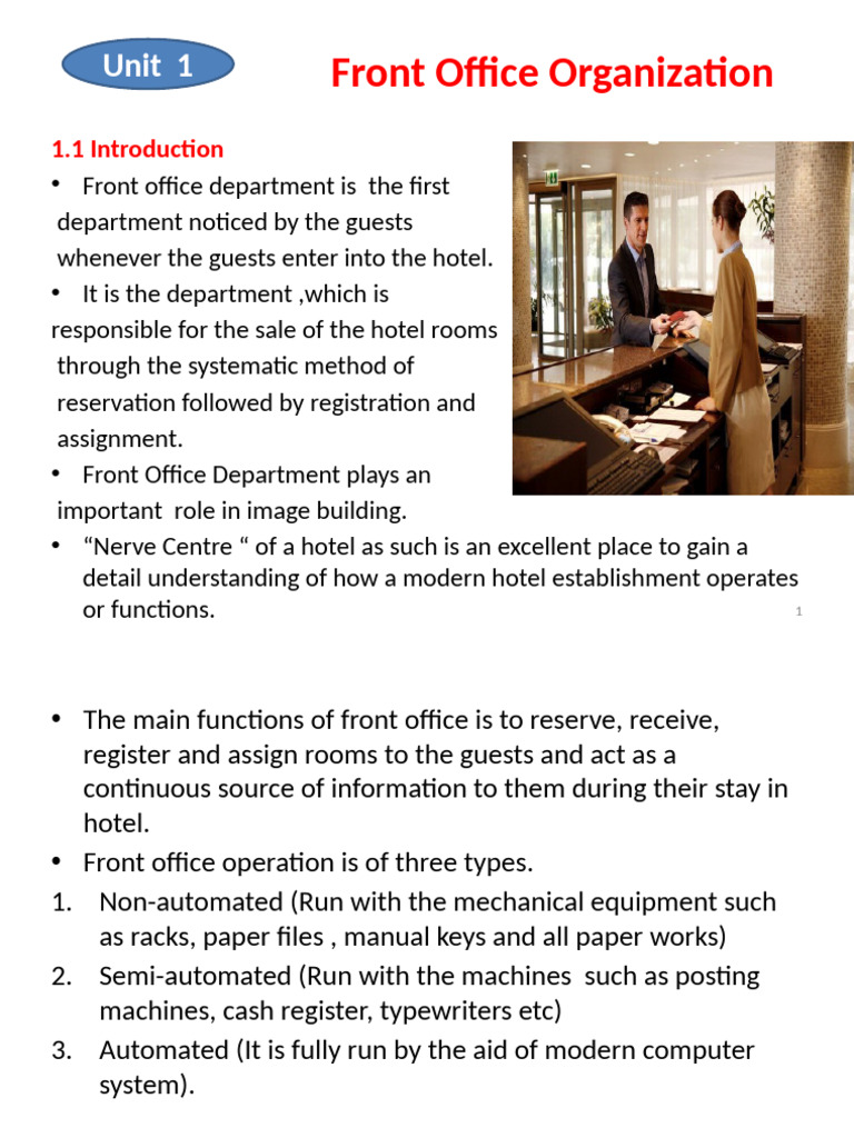 Unit 1 Front Office Organization | PDF