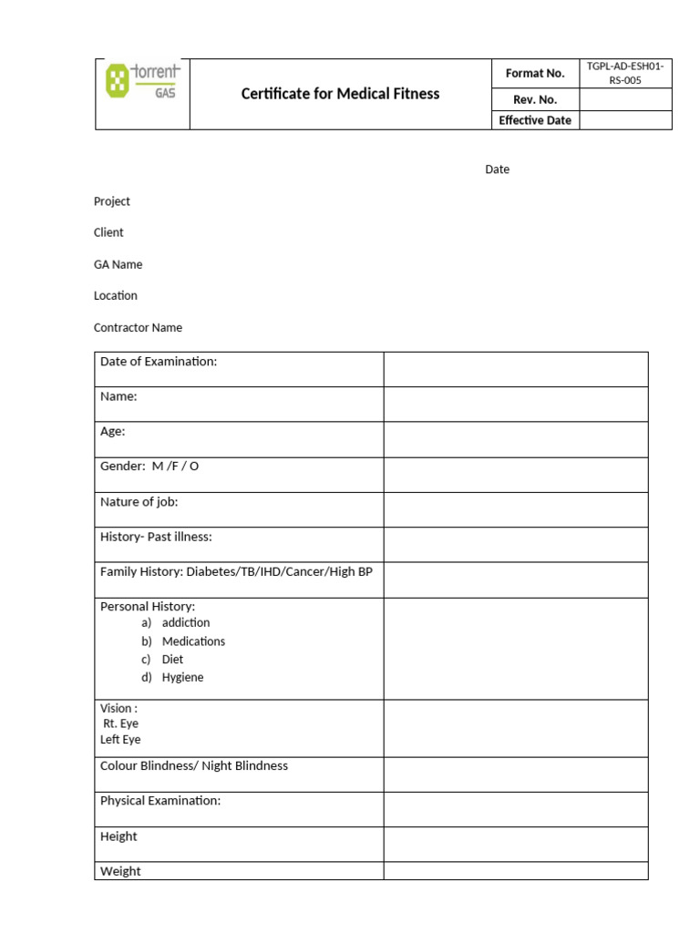 Medical Fitness Certificate Template | PDF