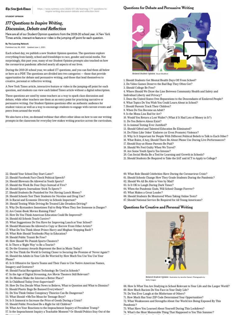 177 Questions To Inspire Writing, Discussion, Debate and Reflection ...