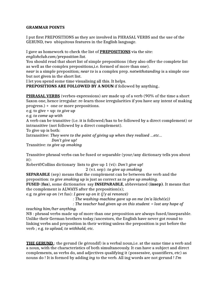 Grammar Points Lesson | PDF | Verb | English Language