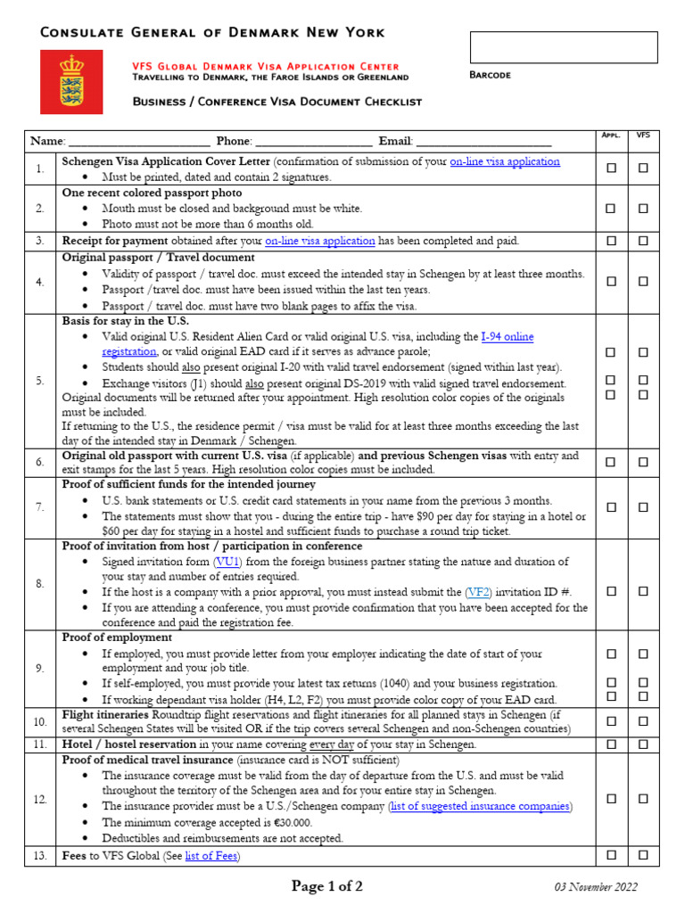 VFS Global Demark Visa Application Center Checklist | PDF | Travel Visa ...
