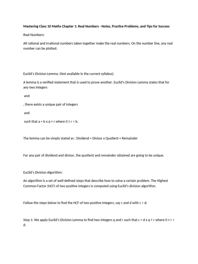 Mastering Class 10 Maths Chapter 1 | PDF | Real Number | Numbers