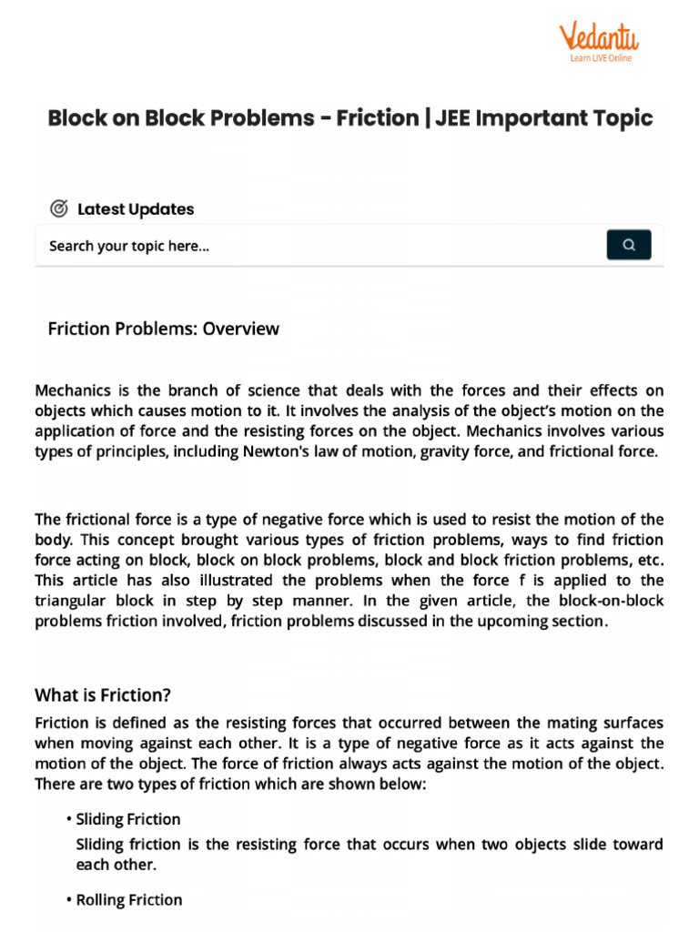 Block on Block Problems - Friction | JEE Important Topic | PDF