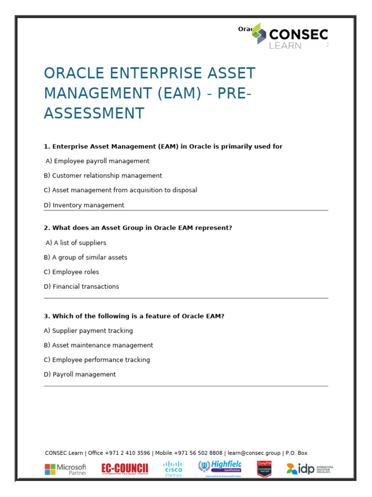Oracle Eam Foundation Pre Assissment | PDF | Payroll | Business