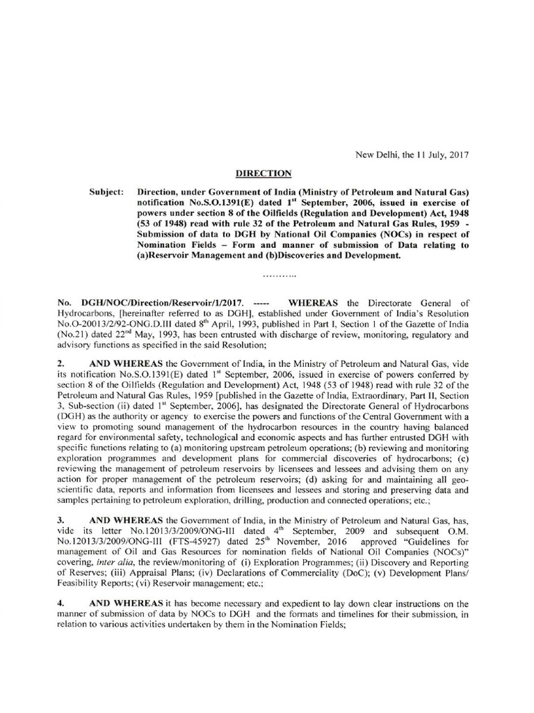 Direction Reservoir DGH Website | PDF