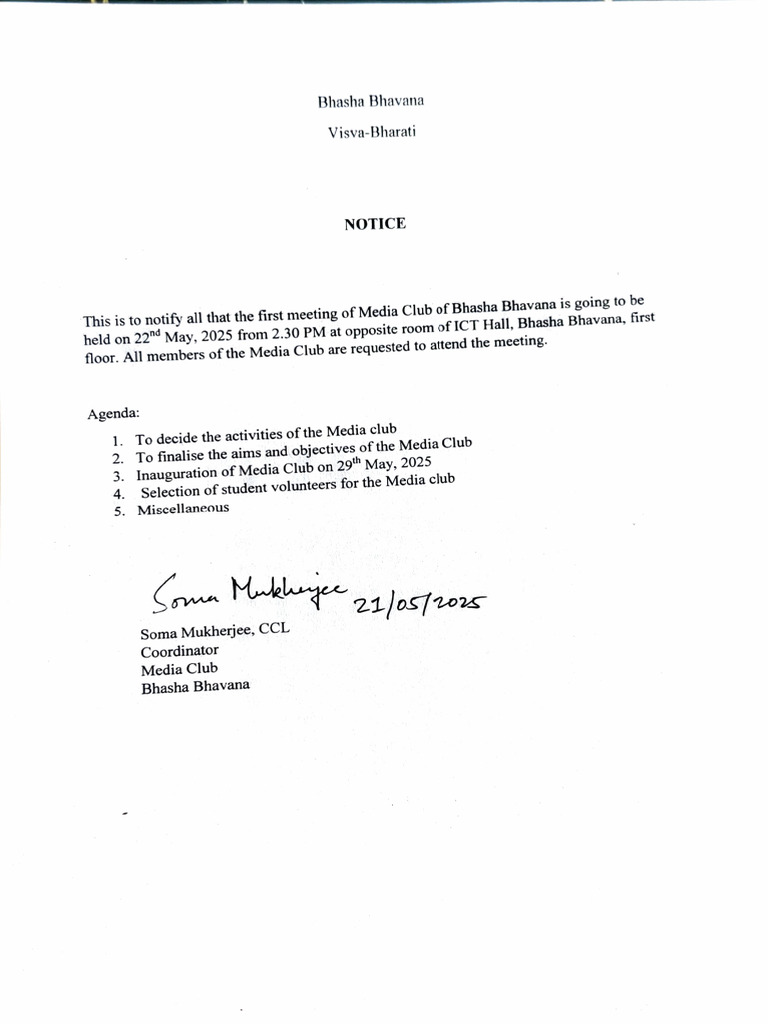 BB Media Club Notice 22nd May 25 | PDF