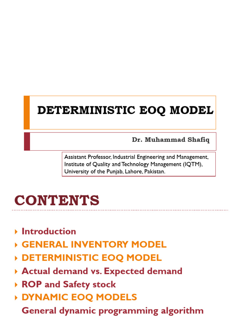 Lec5. Deterministic Eoq Model | PDF | Production And Manufacturing | Inventory