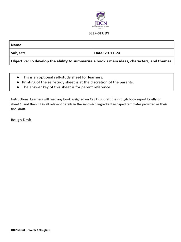 Unit 3 English Self Study Week 4 Sheet 1 | PDF