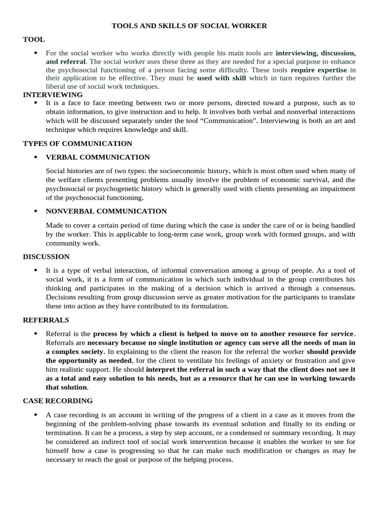 Tools and Skills of Social Worker Group 5 BSSW 1a | PDF | Communication ...