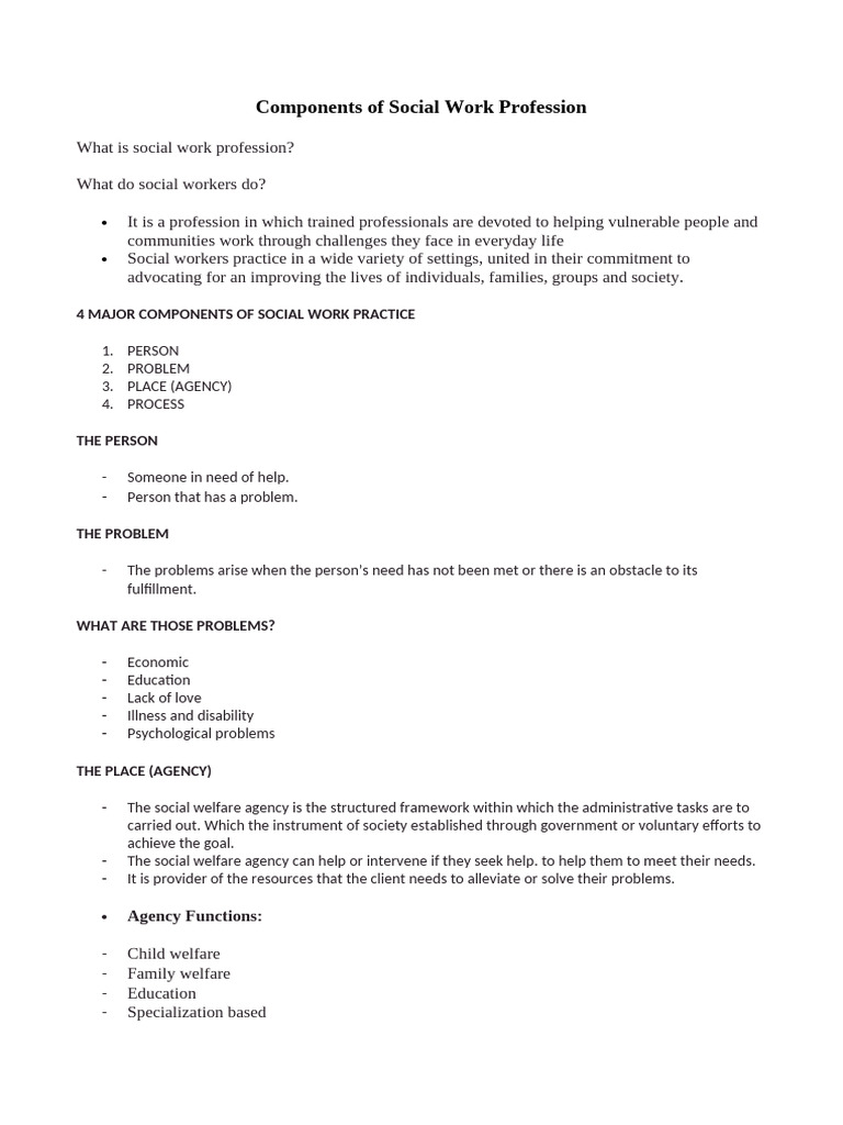 Components of Social Work Profession | PDF