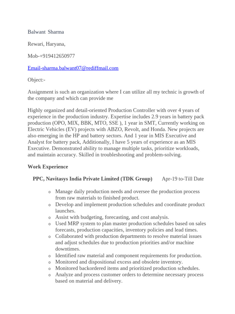 Balwant PPC Engineer - 1726464165320 - Balwant Sharma | PDF | Inventory ...