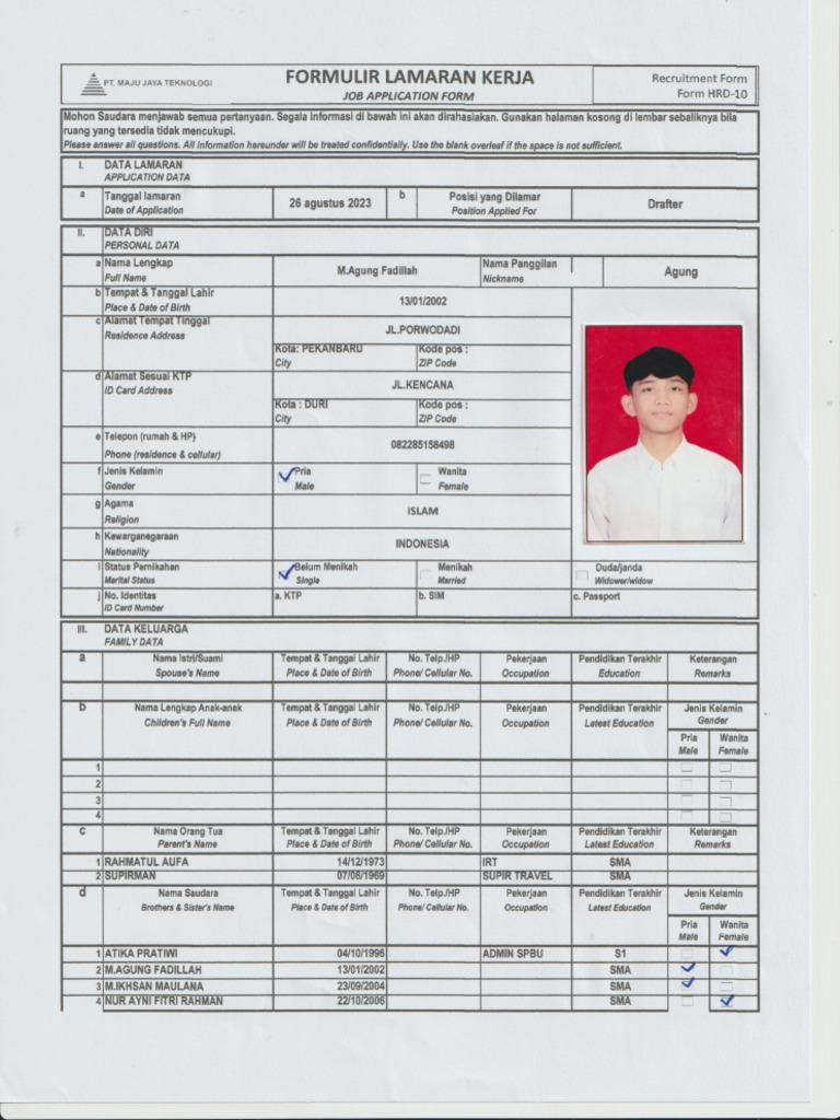 HRD 10 Recruitment - Aplication Form-1-1 | PDF