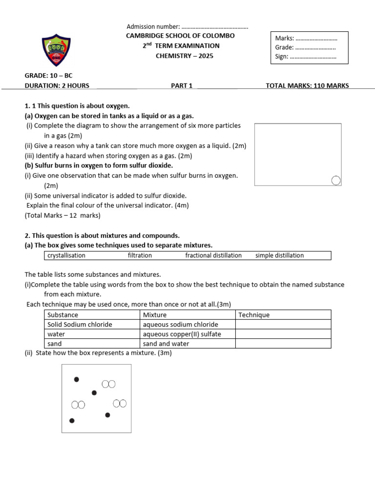 2025 - Grade 10BC - Chemistry - Part 1 | PDF | Atoms | Chemical Elements