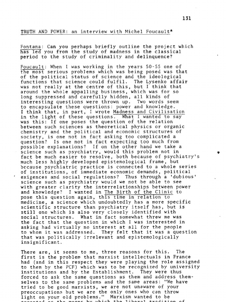 Foucault Truth and Power Interview | PDF | Ideologies | Discourse