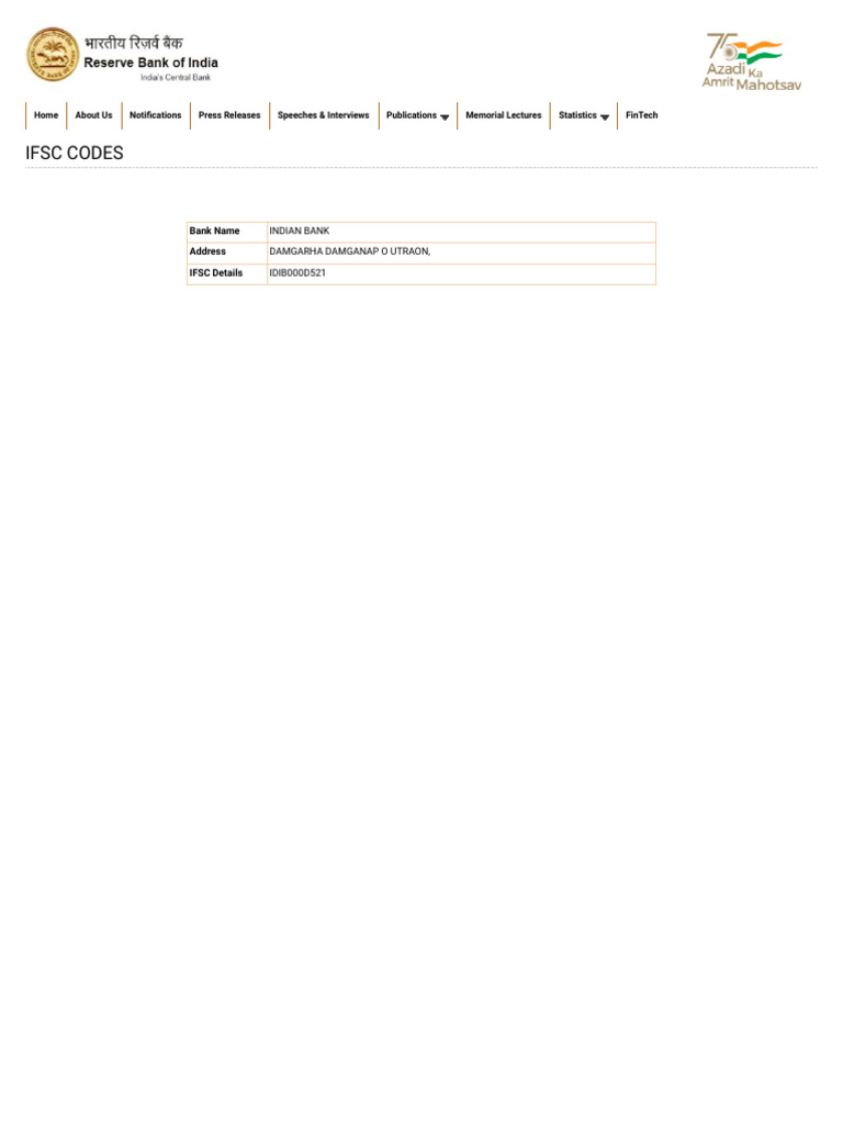 Indian Bank IFSC Code Details | PDF