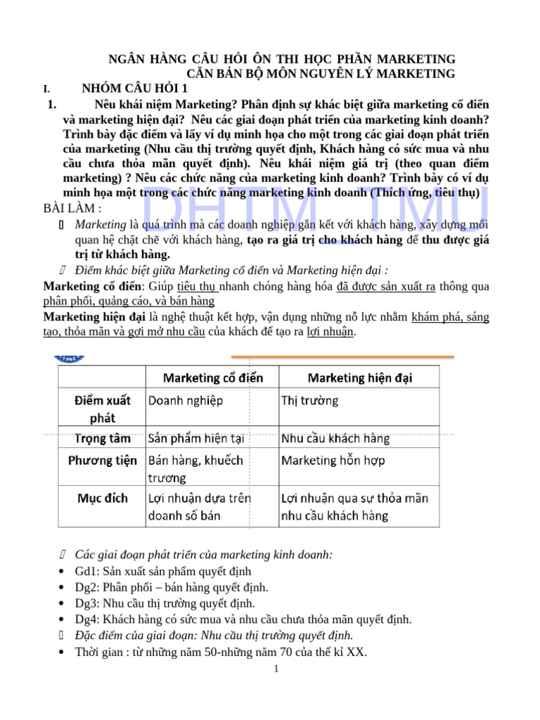 Ngân hàng câu hoi MKTCB (1) | PDF