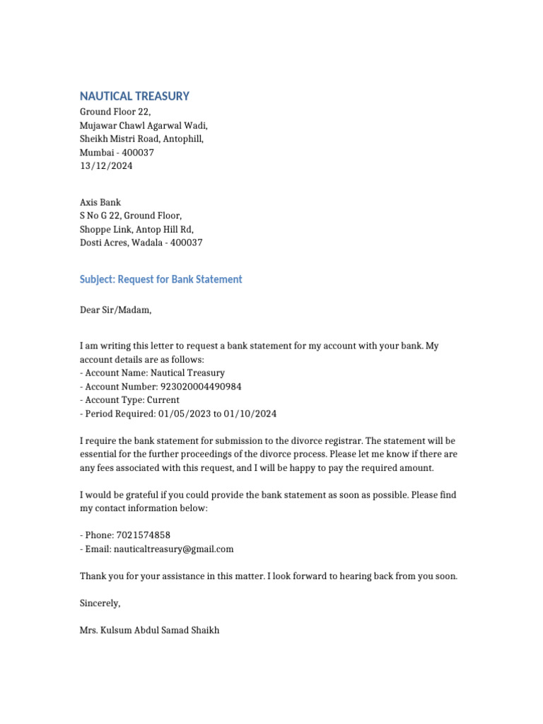 Request For Bank Statement Adjusted | PDF