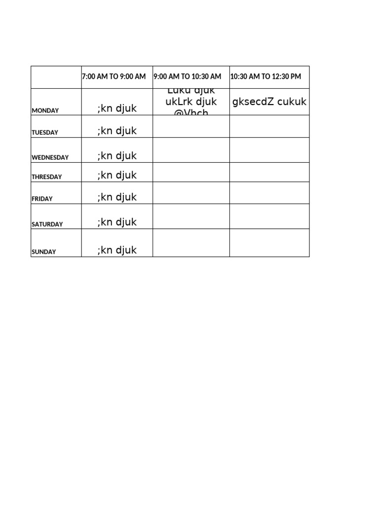 Weekly Time-Table Schedule | PDF