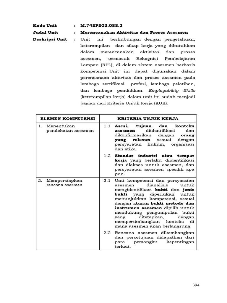 3 Unit Kompetensi Asesor SKKNI 333 - 2020 | PDF