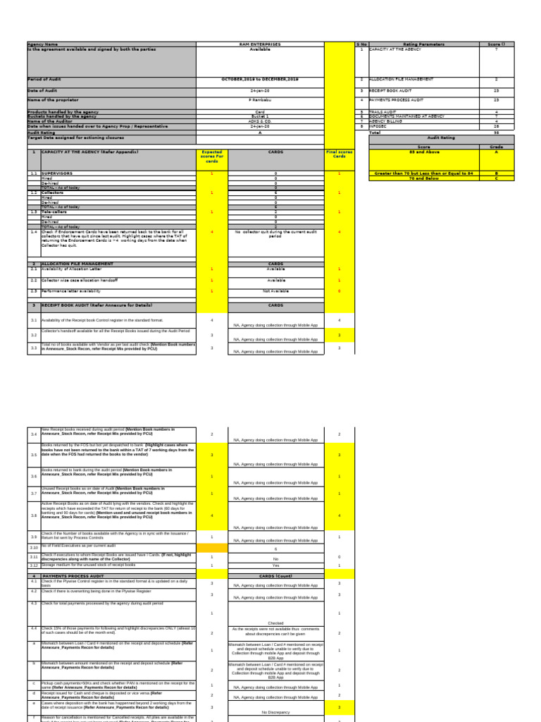 Hyderabad, RAM Enterprises BFL Audit Report Oct-Dec19 | PDF | Cheque | Personal Computers