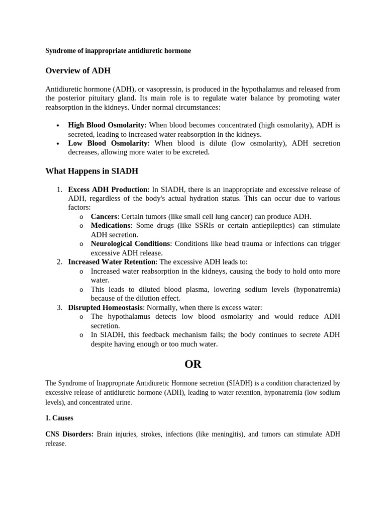 Syndrome of Inappropriate Antidiuretic Hormone | PDF | Clinical ...