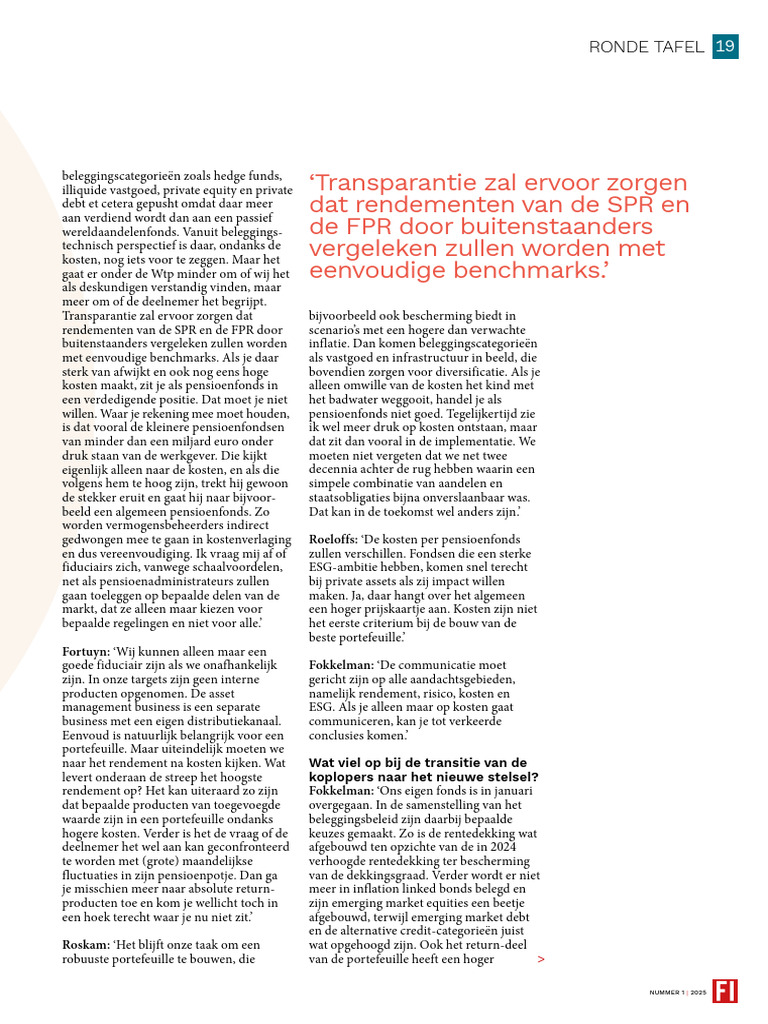 Transparantie Zal Ervoor Zorgen Dat Rendementen Van de SPR en de FPR ...