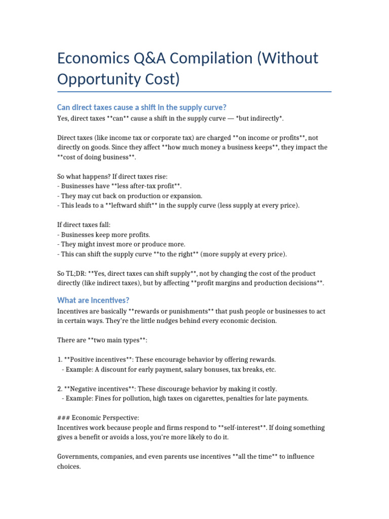 Economics_QA_Compilation_No_Opportunity_Cost | PDF | Economic Equilibrium | Supply (Economics)