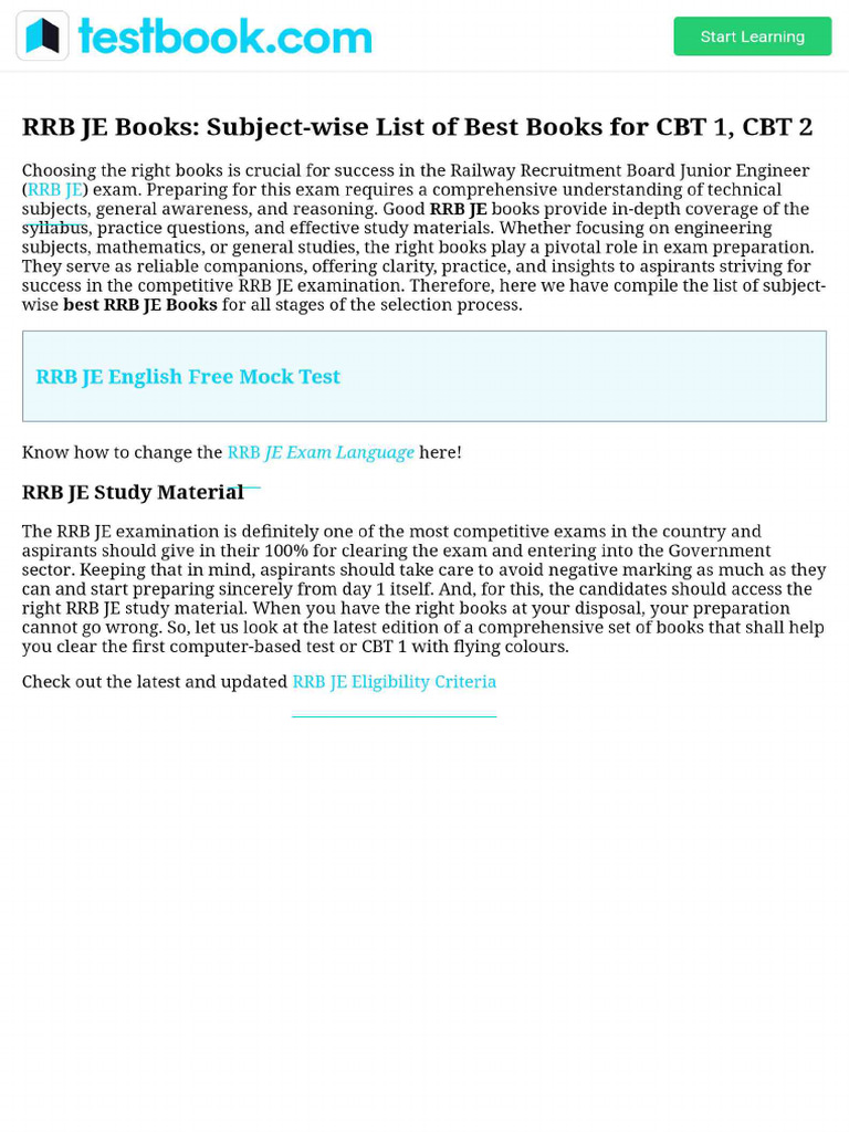RRB JE Books - Subject-Wise List of Best Books For CBT 1, CBT 2 | PDF