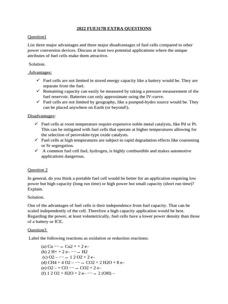 2022 Fue317b Extra Questions | PDF | Redox | Fuel Cell
