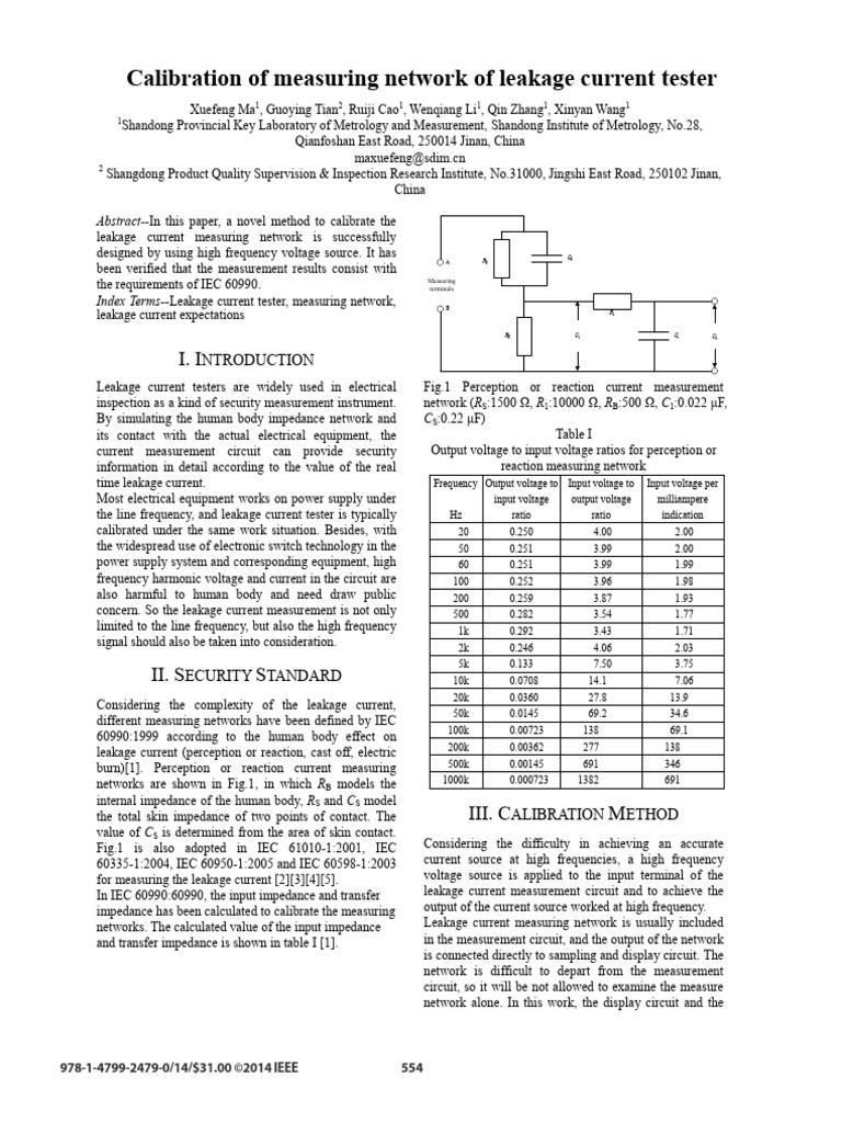Calibration of Measuring Network of Leakage Current Tester | PDF ...
