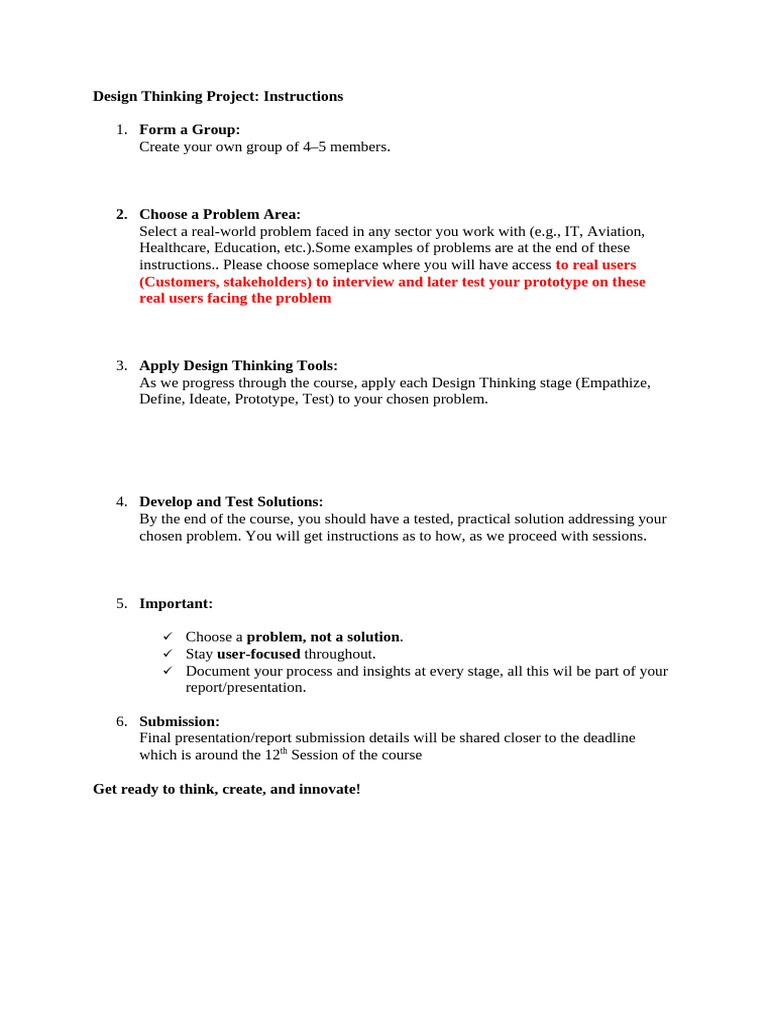 Design Thinking Project Guidelines | PDF