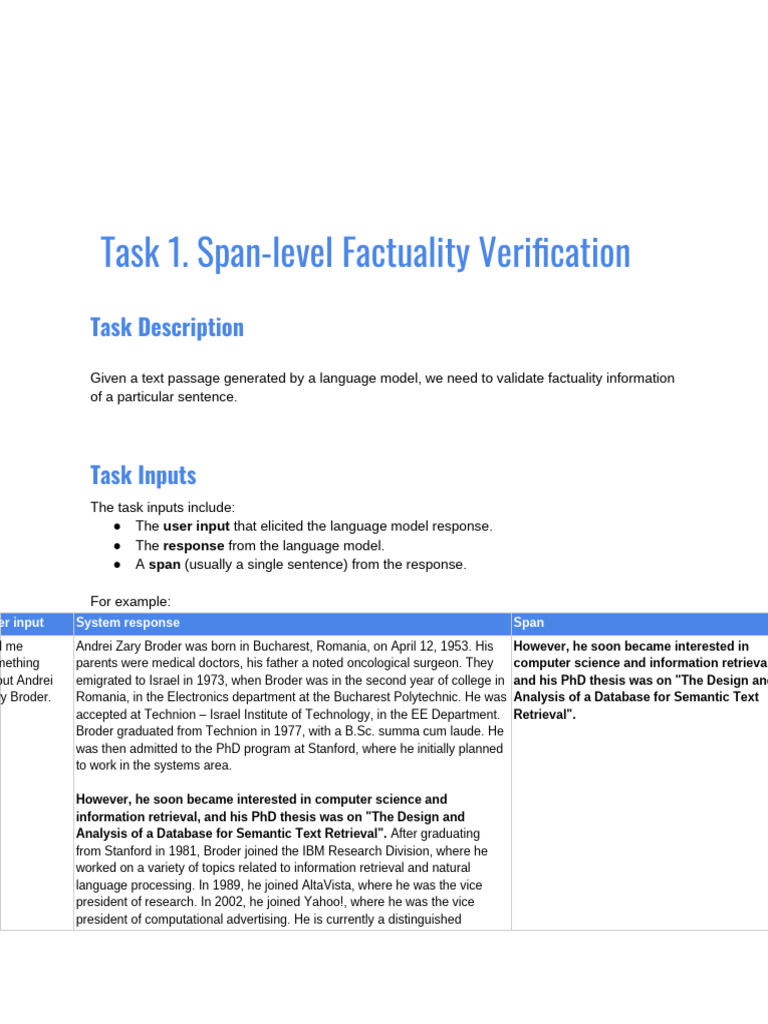 Task 1. Span-level Factuality Verification. | PDF