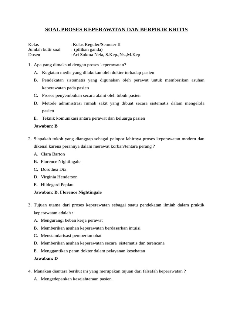 Soal Proses Keperawatan Dan Berpikir Kritis | PDF
