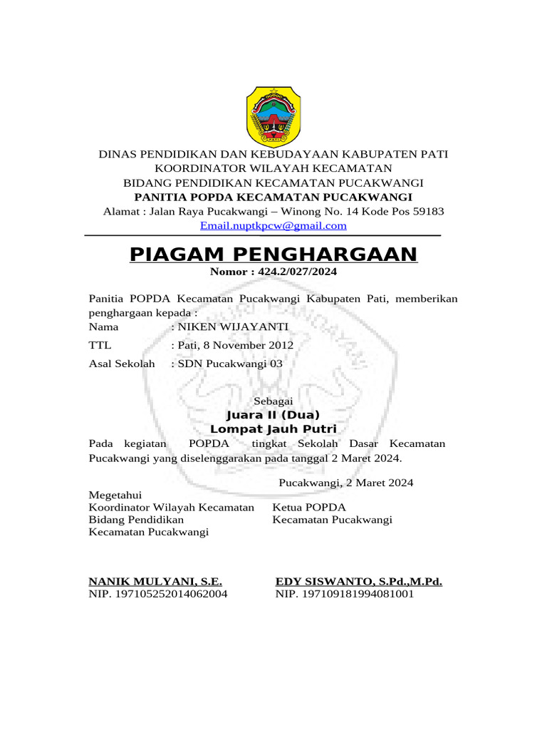 Piagam Lomba Revisi O2sn | PDF