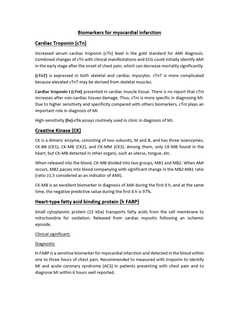 Lecture 12 (Mi Biomarkers) | PDF | Myocardial Infarction | Diseases And ...