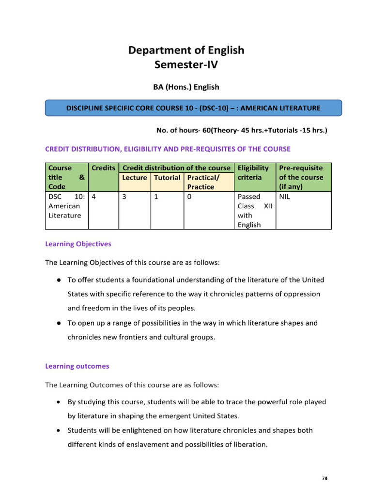 English Hons Syllabus | PDF