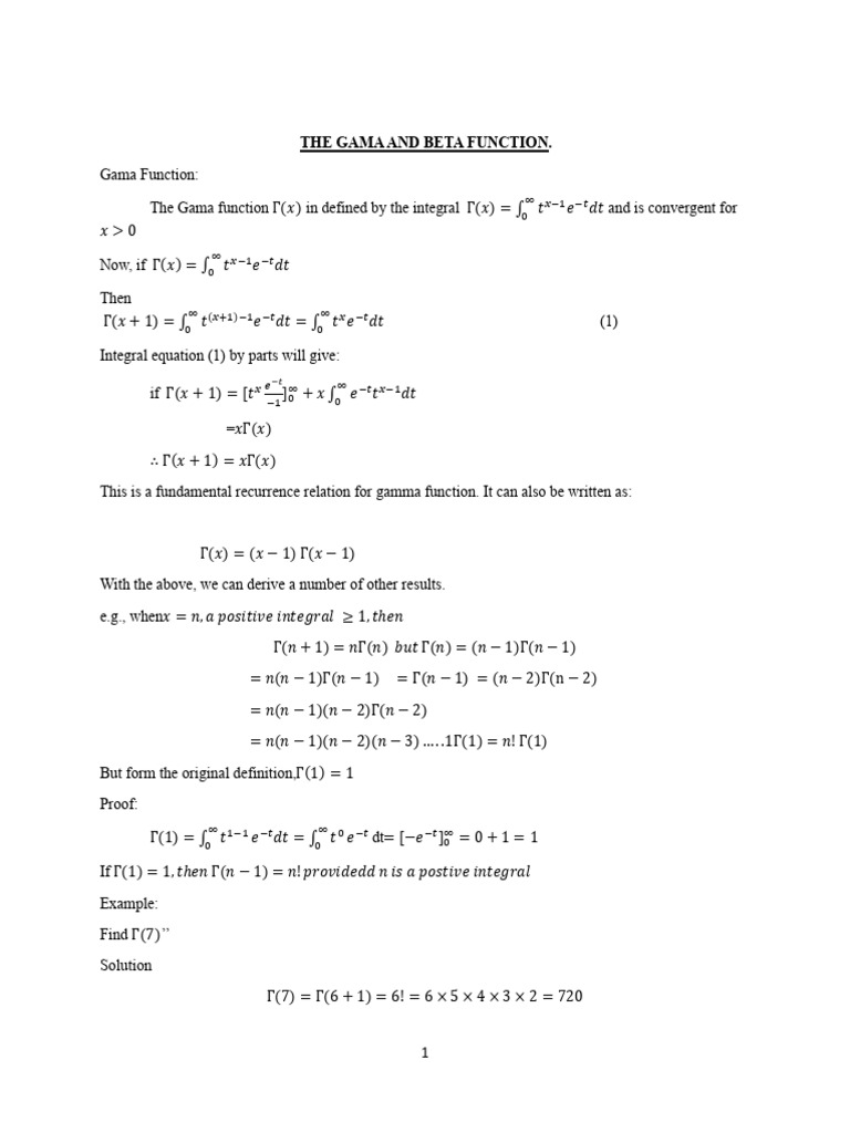 The Gama and Beta Function | PDF | Function (Mathematics) | Trigonometric Functions