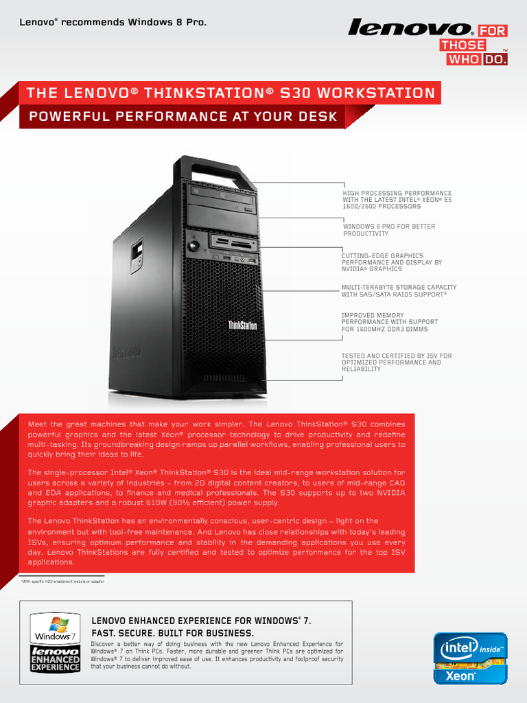 Lenovo Thinkstation s30 Workstation Spec Sheet | PDF | Computer ...