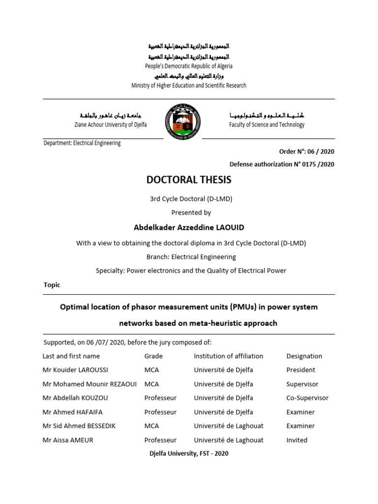 Optimal Location of Phasor Measurement Units (PMUs) in Power System Networks Based On Meta ...
