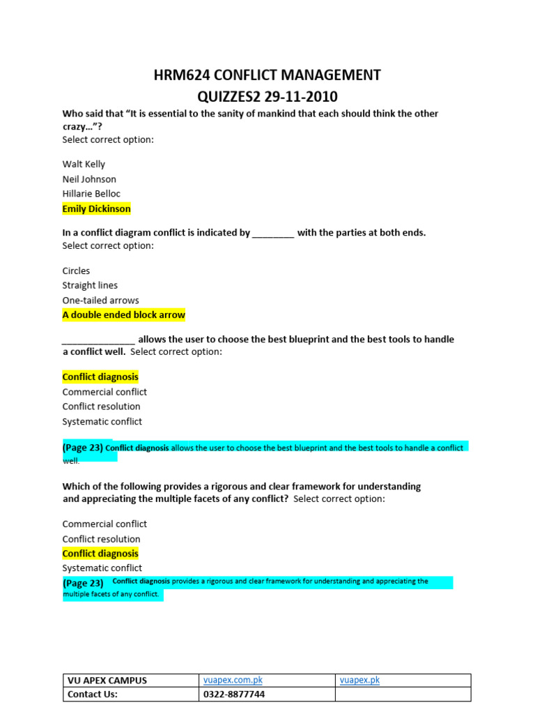 Conflict Management Quiz Insights | PDF | Mediation | Alternative ...