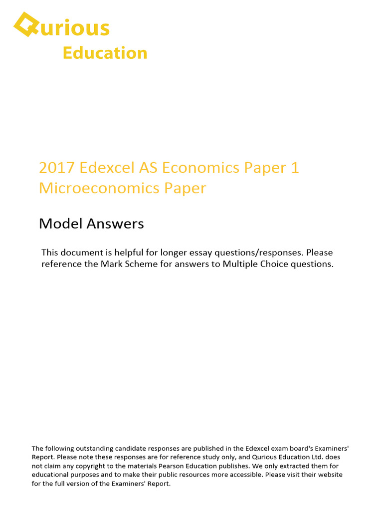 2017 Edexcel AS Economics Paper 1 Model Answers | PDF | Economics ...
