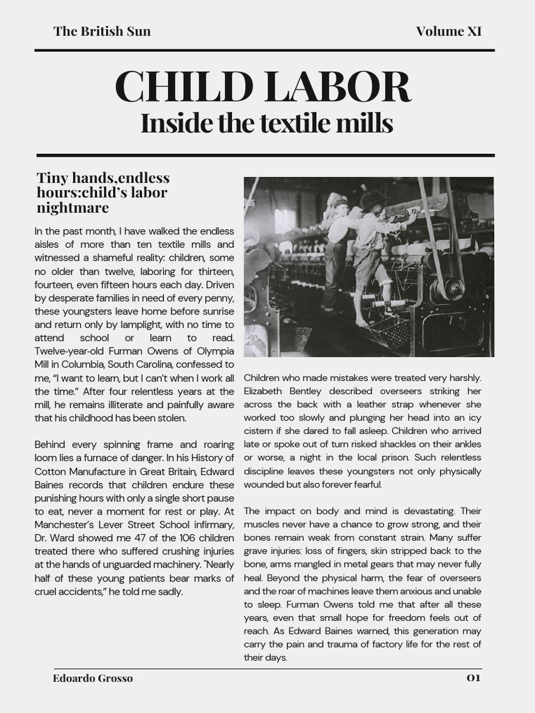 Extra Child Labor Newspaper Assignment-1 | PDF