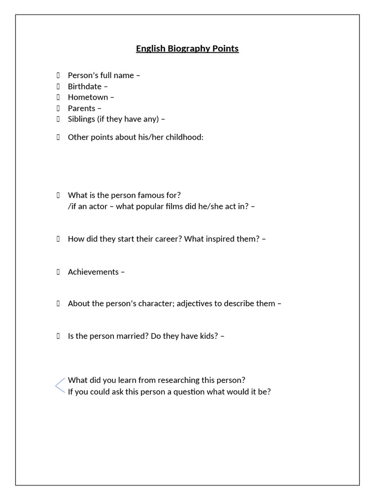 English Biography Points | PDF
