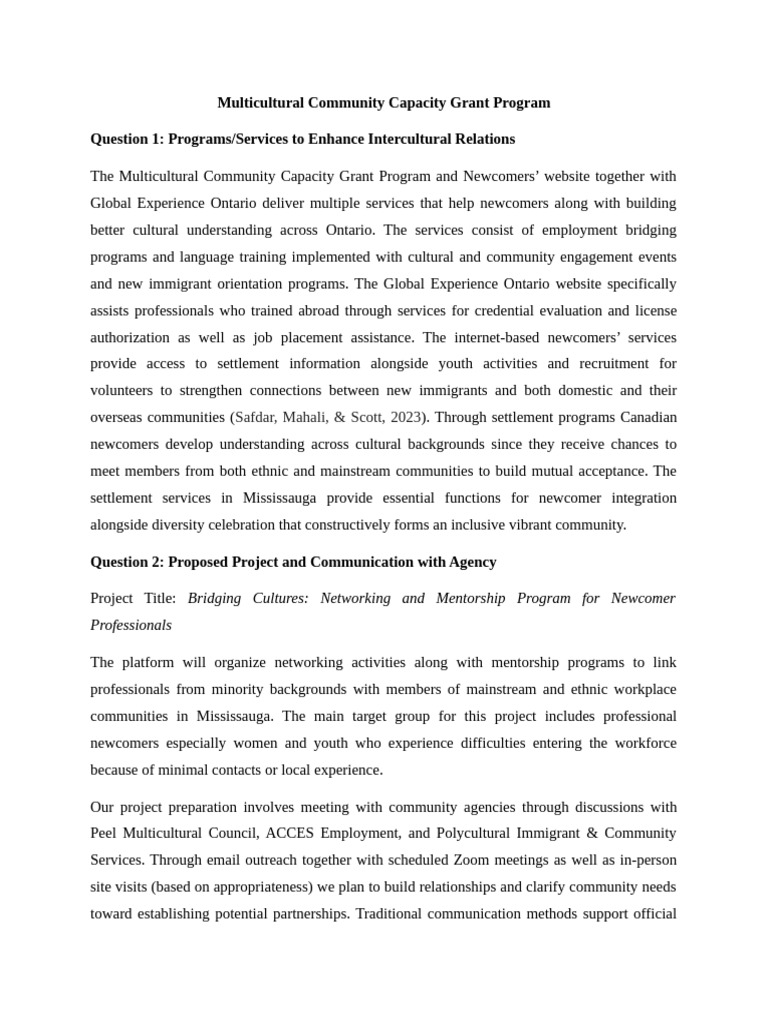 Multicultural Community Capacity Grant Program | PDF | Mentorship | Cross Cultural Communication