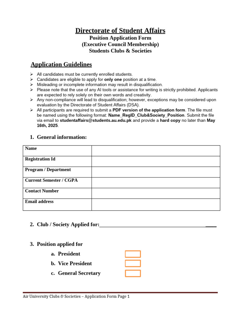 Clubs&Society Application Form | PDF