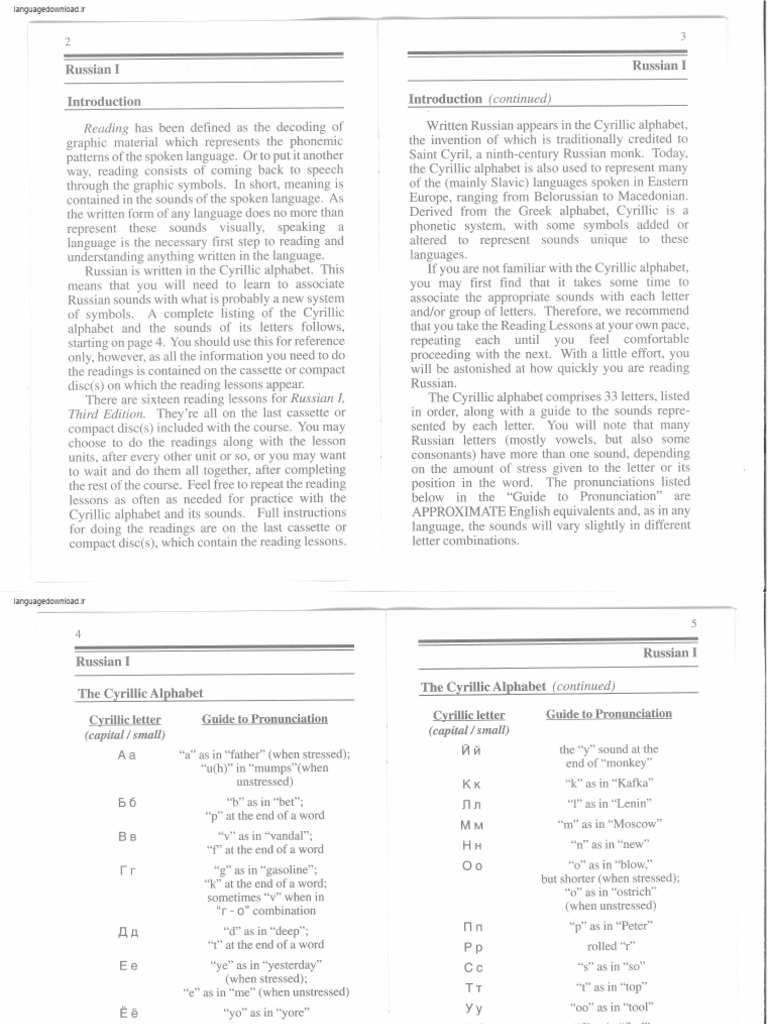Pimsleur - Russian I - Reading Text (Languagedownload - Ir) | PDF