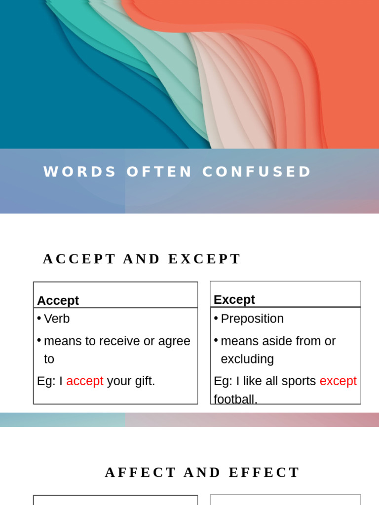 Words Often Confused | PDF | Verb | Adjective
