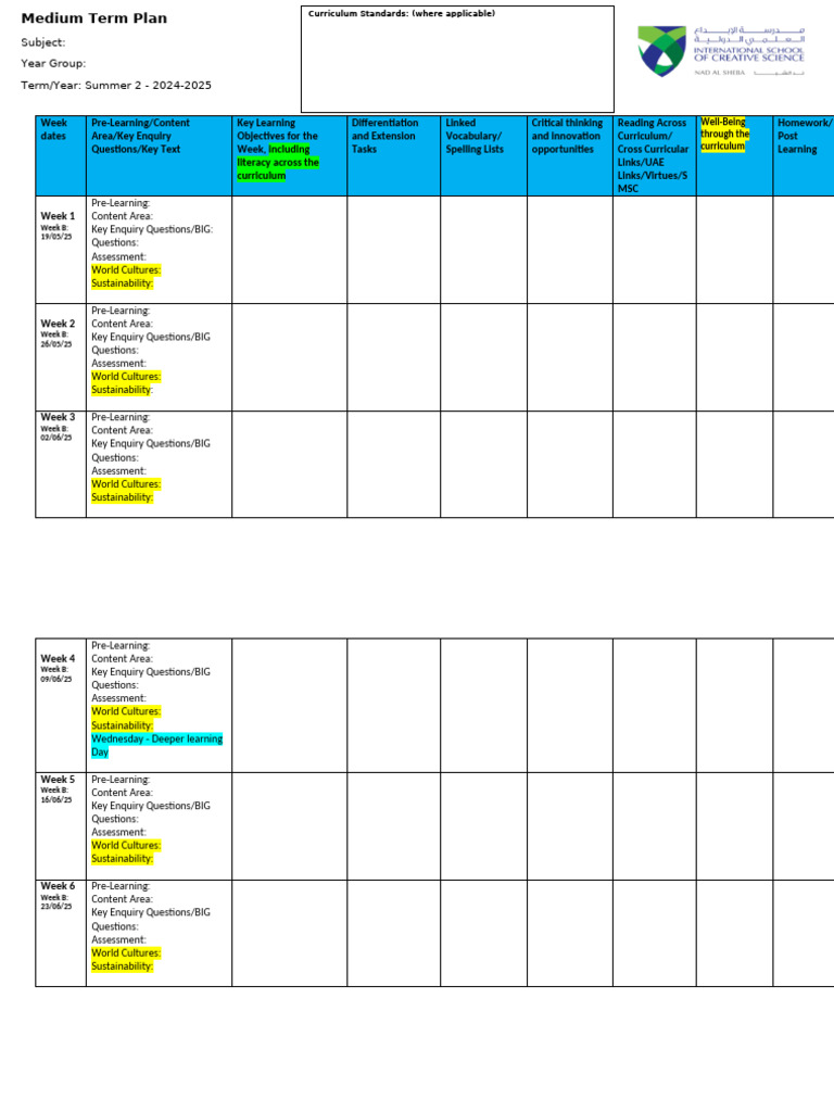 ISCS MTP Summer 2 Template 24-25 | PDF